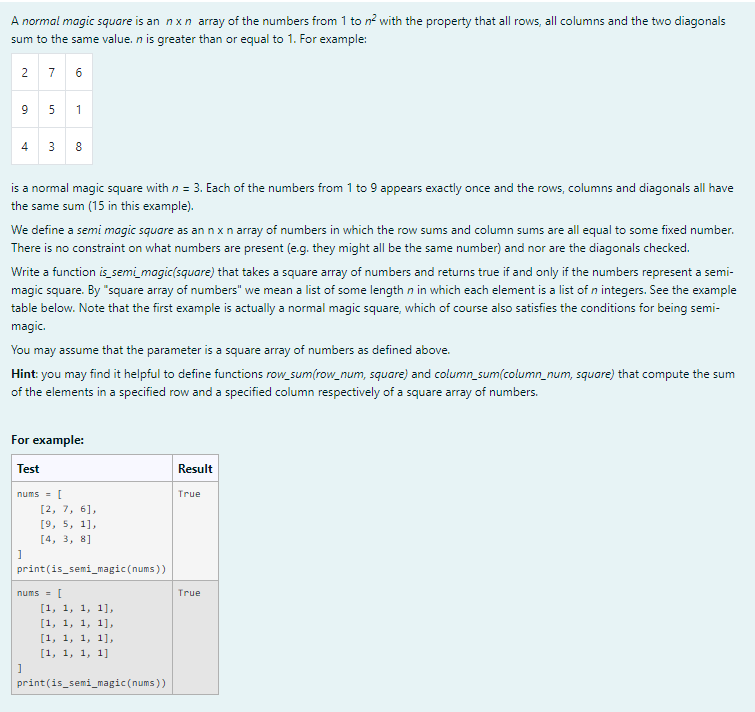 Solved A normal magic square is an n x n array of | Chegg.com