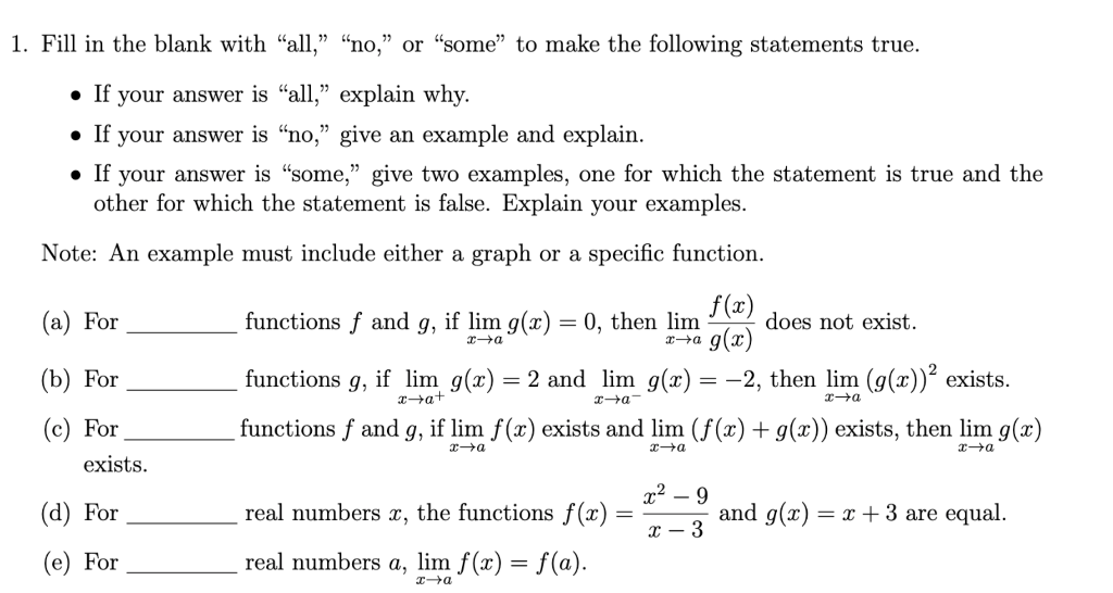 Solved 1. Fill in the blank with “all,” “no,” or “some” to | Chegg.com