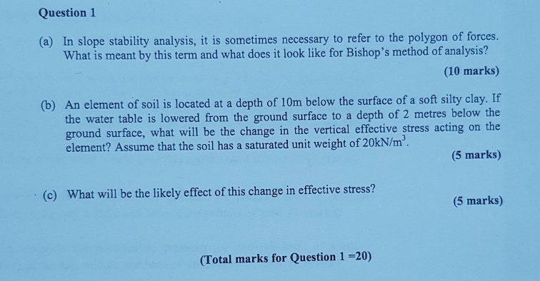 Solved Question 1 (a) In slope stability analysis, it is | Chegg.com