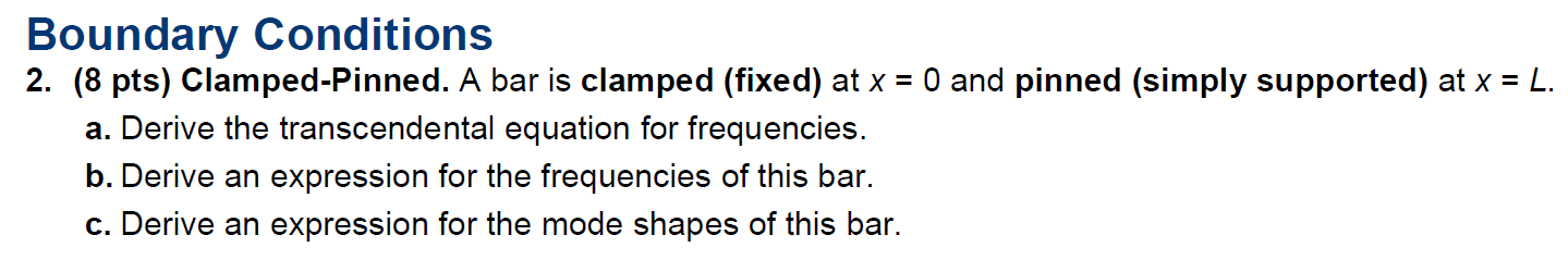 Boundary Conditions 2. (8 pts) Clamped-Pinned. A bar | Chegg.com