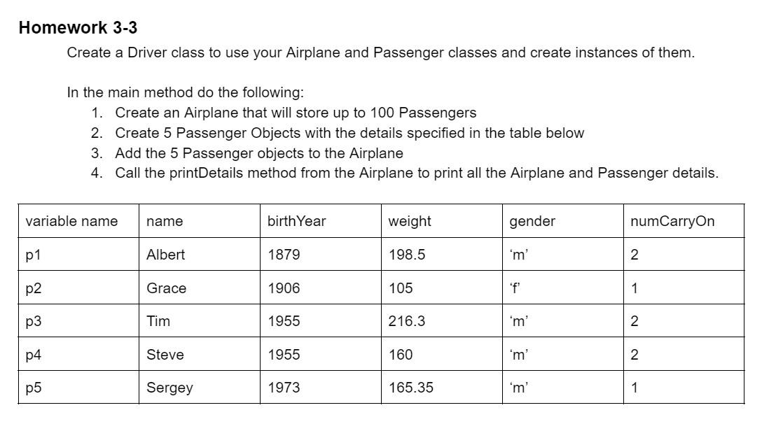 Solved Homework 3-3 Create a Driver class to use your | Chegg.com