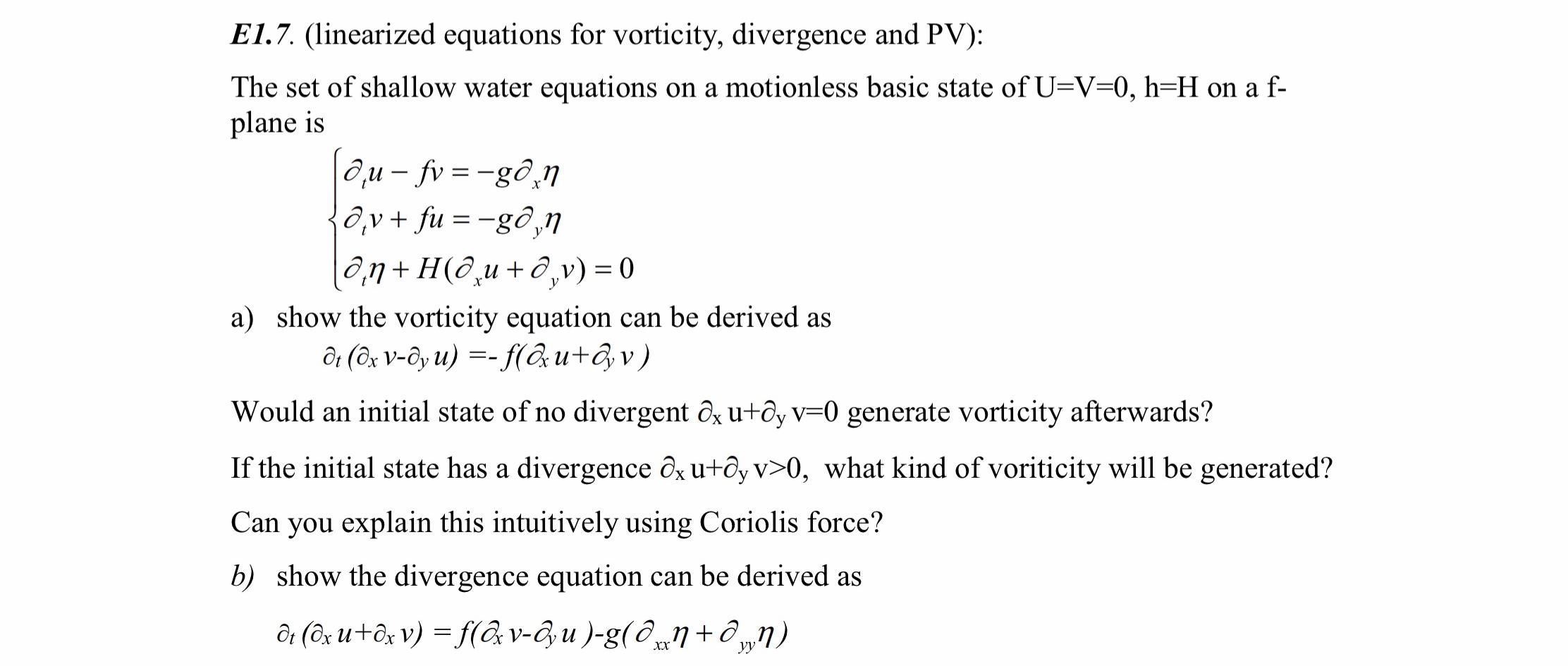 E1.7. (linearized equations for vorticity, divergence | Chegg.com