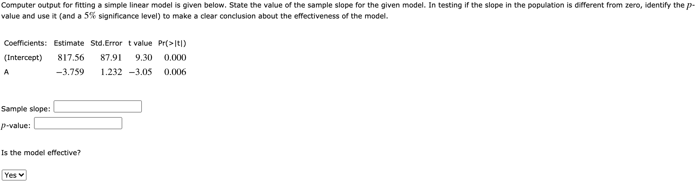Solved Computer output for fitting a simple linear model is | Chegg.com