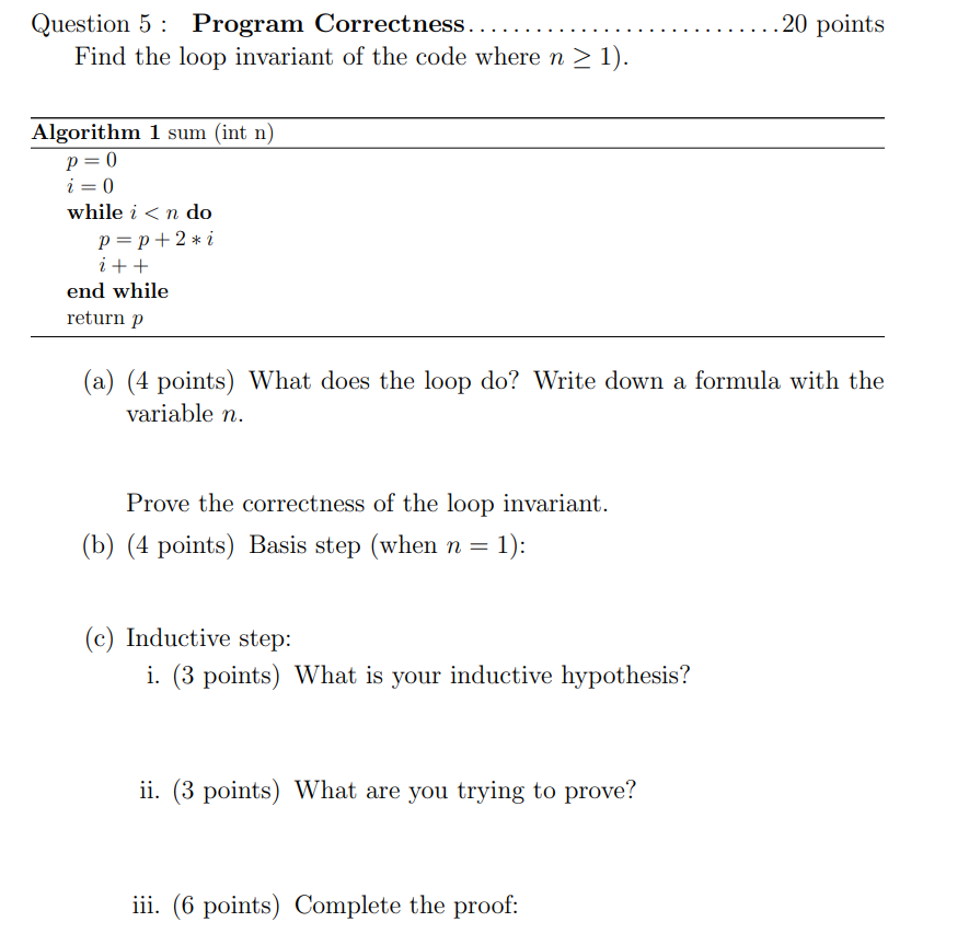 Solved ..20 points Question 5: Program Correctness. Find the | Chegg.com