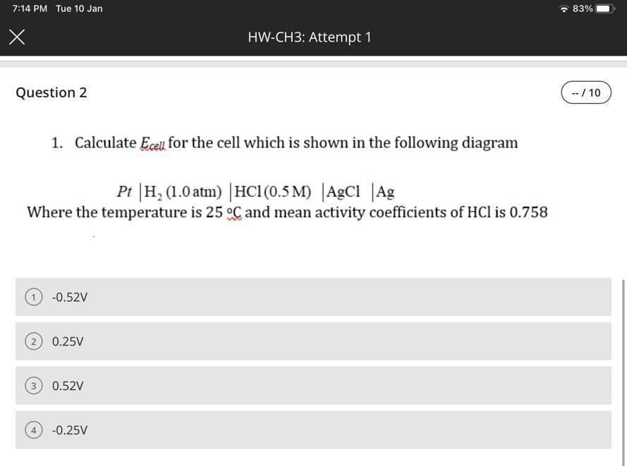 Solved 1. Calculate Ecell for the cell which is shown in | Chegg.com