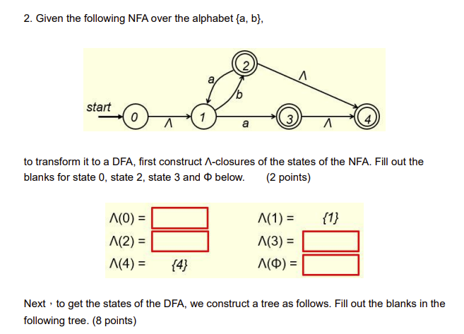Solved 2. Given the following NFA over the alphabet {a,b}, | Chegg.com