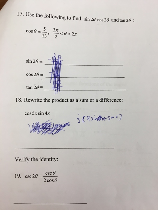 Solved Use the following to find sin 2 theta, cos 2 theta | Chegg.com