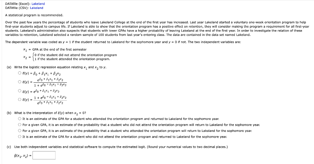 Solved A statistical program is recommended. variables to | Chegg.com