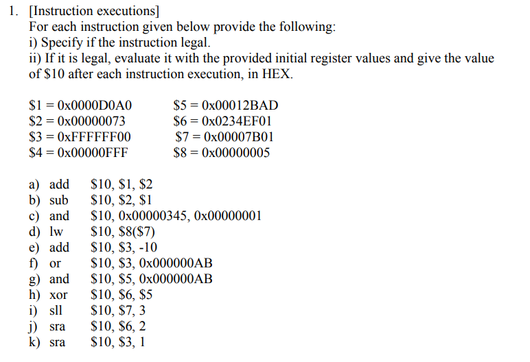 Solved 1. [Instruction executions] For each instruction | Chegg.com