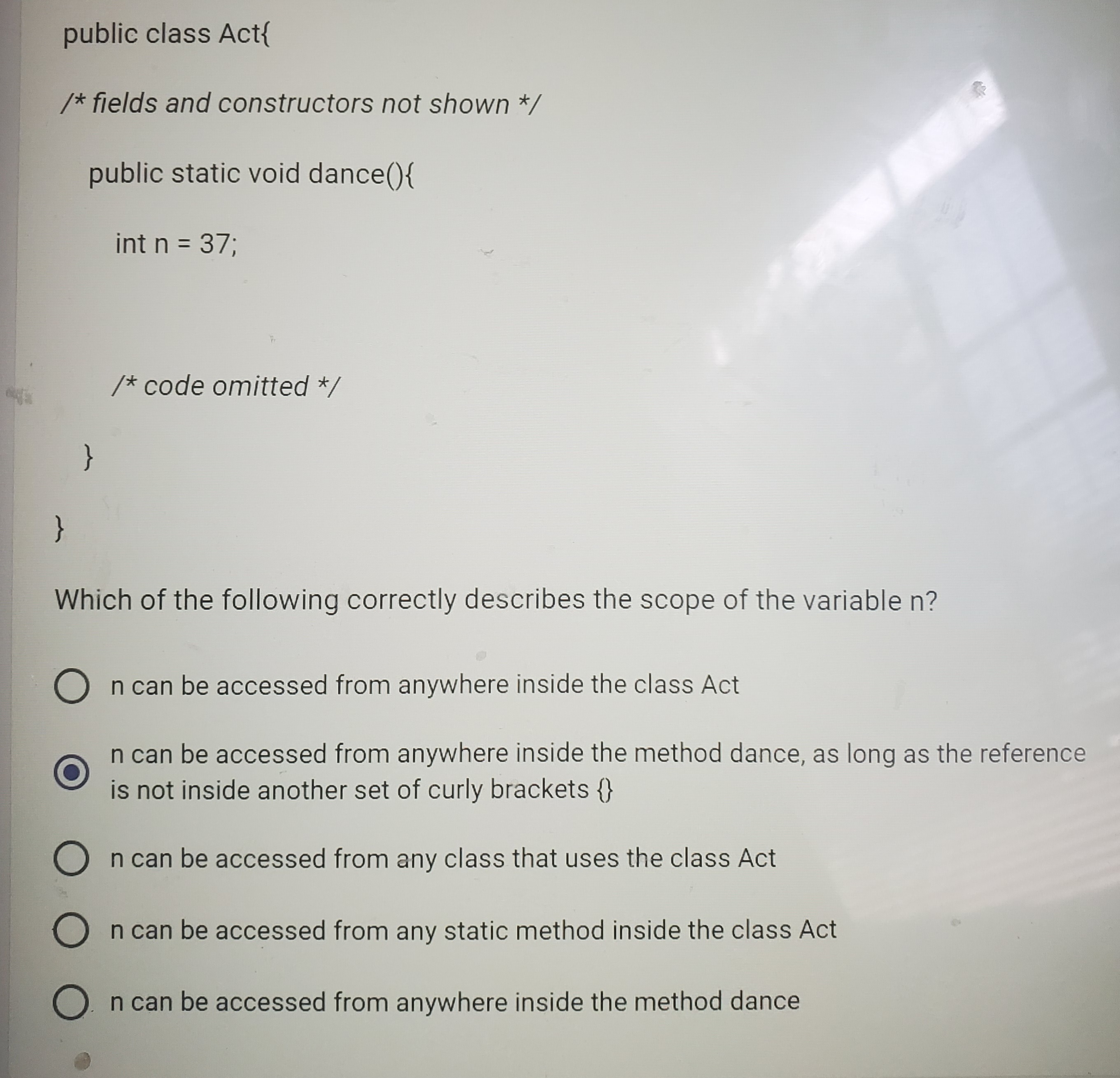 Solved int n=37; /* code omitted */ \} \} Which of the | Chegg.com