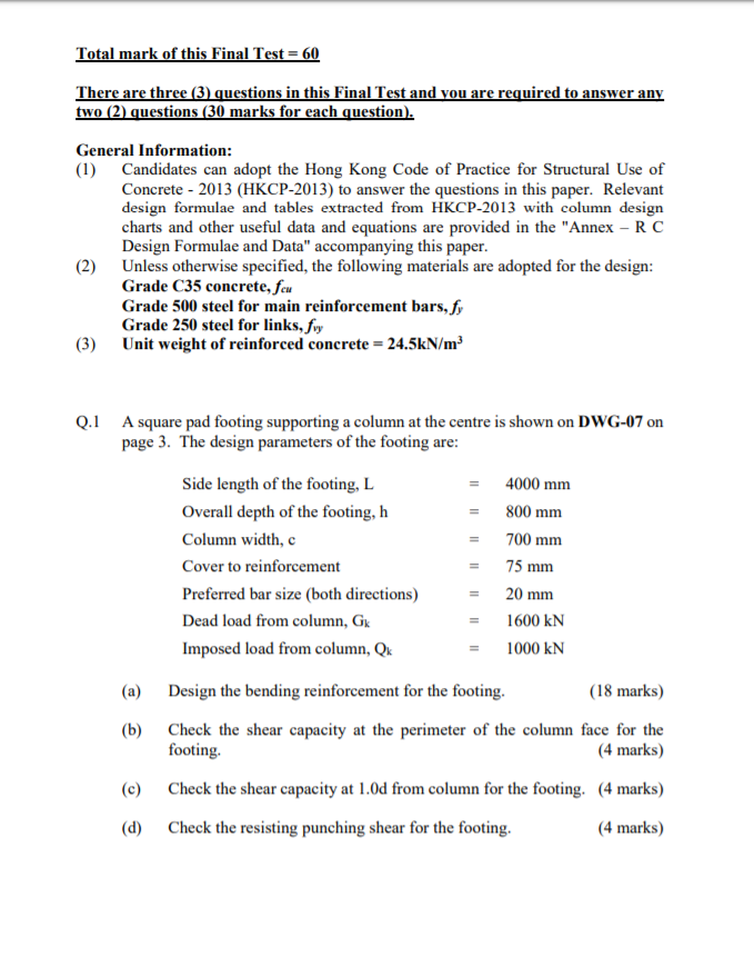 FOOTING FSD PLAN -GROUND LEVEL Columns Starter Bars | Chegg.com