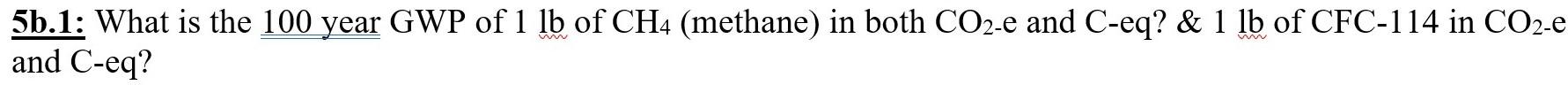 Solved 5b.1: What is the 100 year GWP of 1 lb of CH4 | Chegg.com
