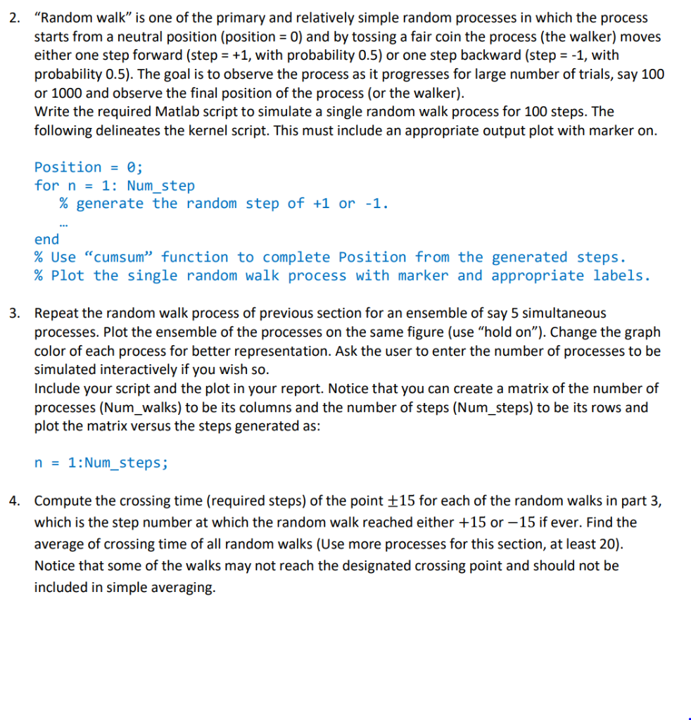 2. "Random walk" is one of the primary and relatively | Chegg.com