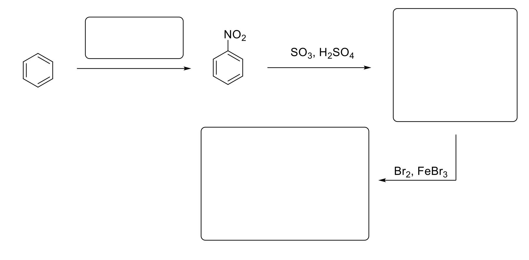 Solved 1) SO3, H2SO4 2) Br2, FeBr3 CH3 CH3 H2SO4 NO SO3, | Chegg.com