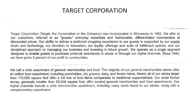 Solved 1 From the Company Financial Statements for Target | Chegg.com
