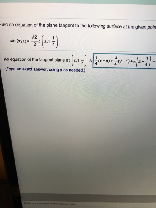 Solved ind an equation of the plane tangent to the following | Chegg.com
