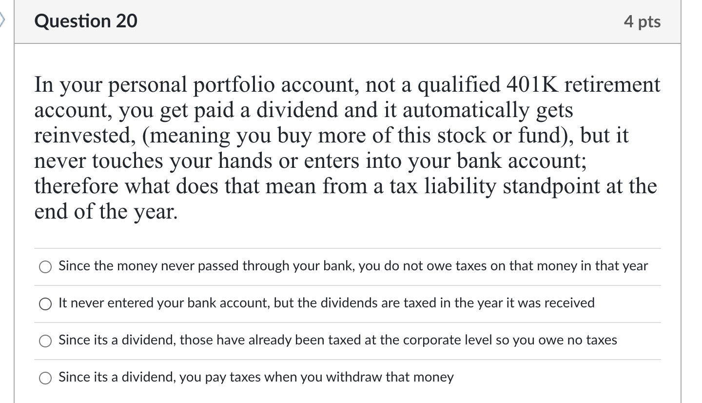 Solved Question 20 4 pts In your personal portfolio account, | Chegg.com
