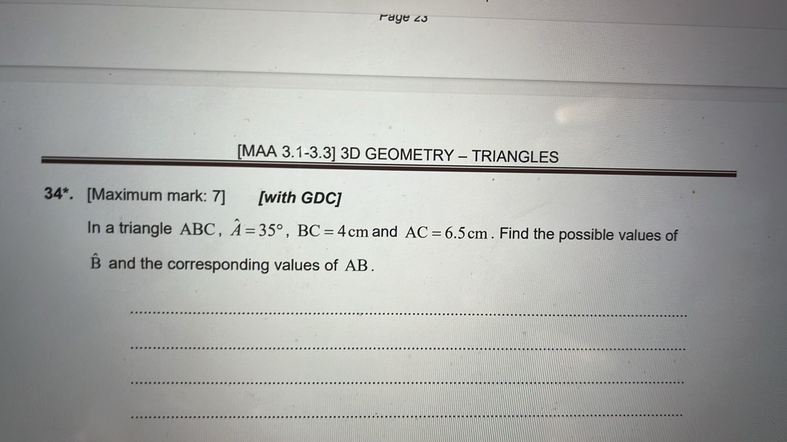 Solved 32*. [Maximum mark: 7] [with GDC]In a triangle | Chegg.com