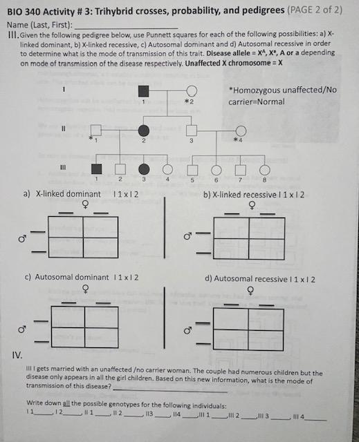 Solved BIO 340 Activity # 3: Trihybrid crosses, probability, | Chegg.com