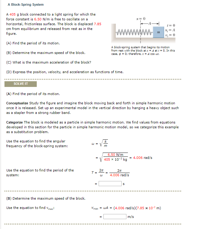 Solved A Block-Spring System A 405 g block connected to a | Chegg.com