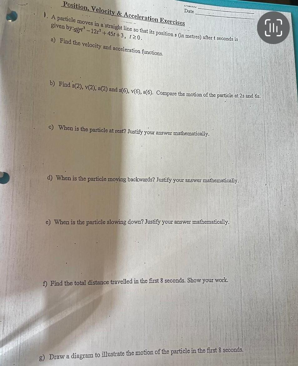 Solved 1. A particle moves in a straight line so that its | Chegg.com