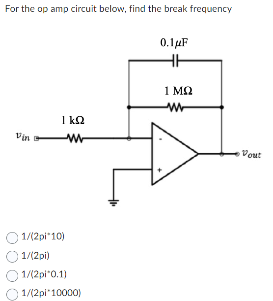 Solved For the op amp circuit below, find the break | Chegg.com
