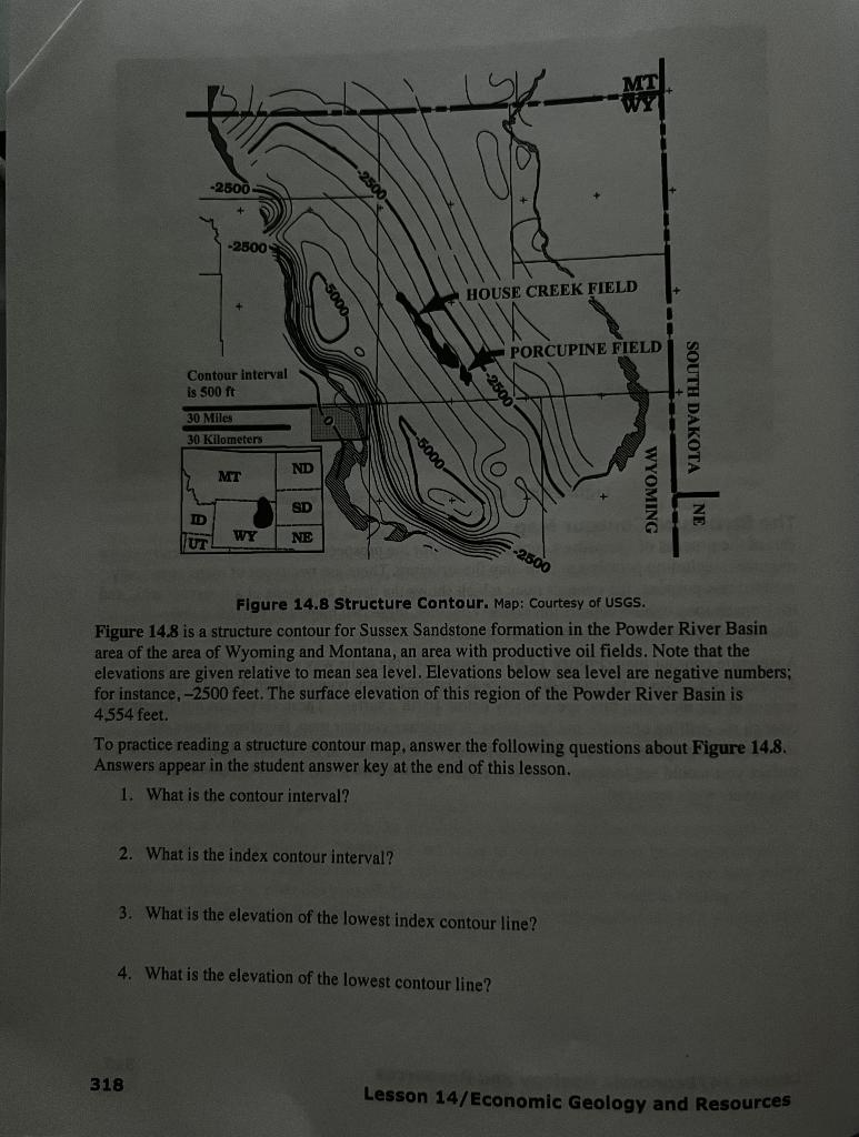 Solved Flgure 14.8 Structure Contour. Map: Courtesy of USGS. | Chegg.com