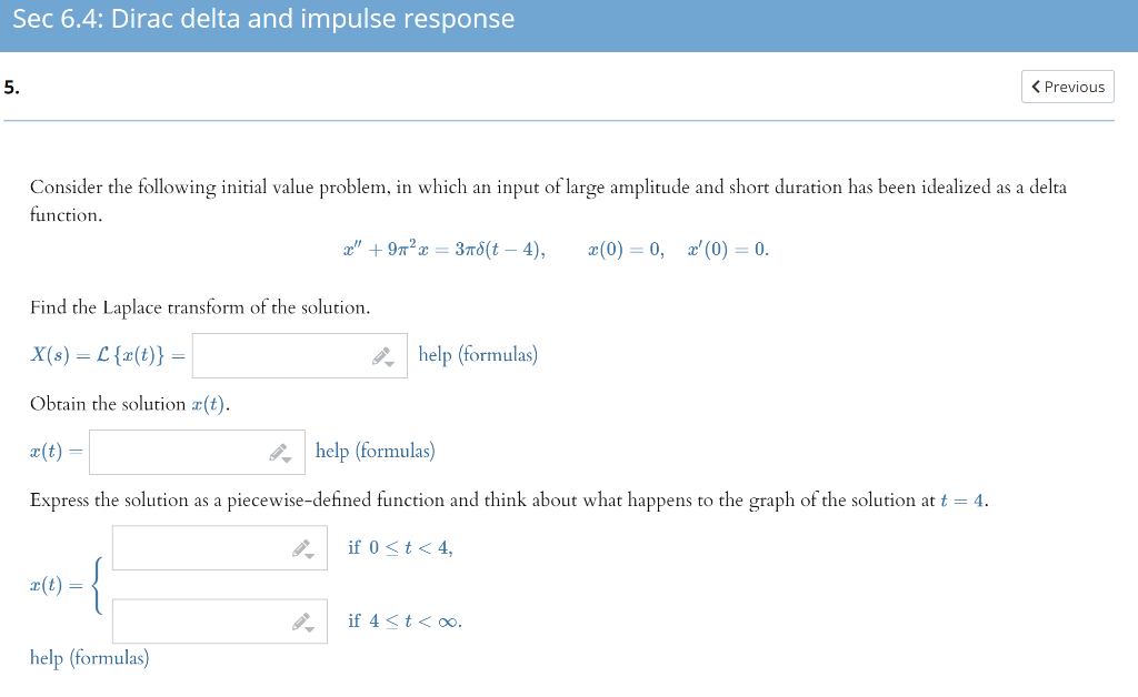 Solved Sec 6.4: Dirac delta and impulse response