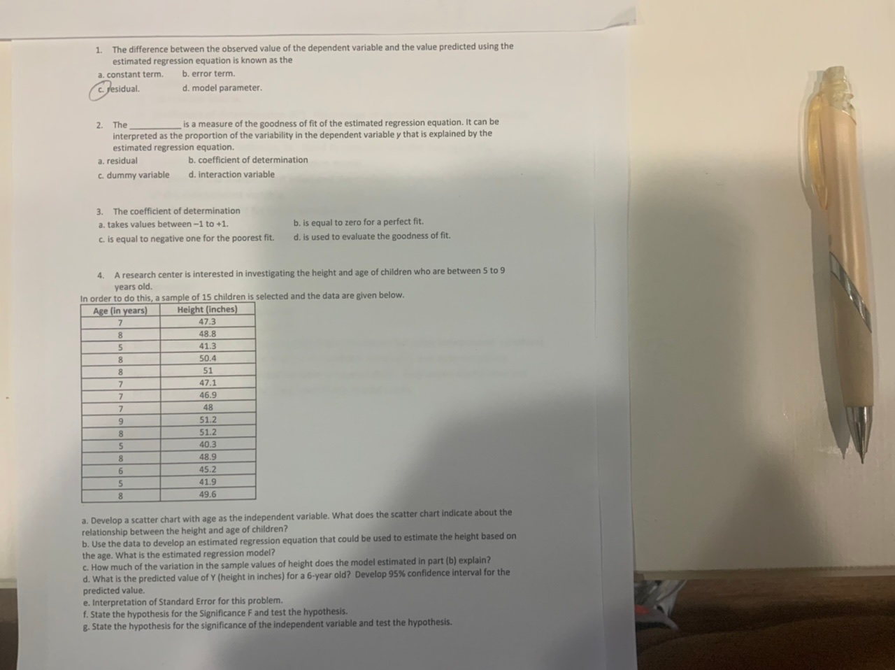 Solved 1. The difference between the observed value of the | Chegg.com