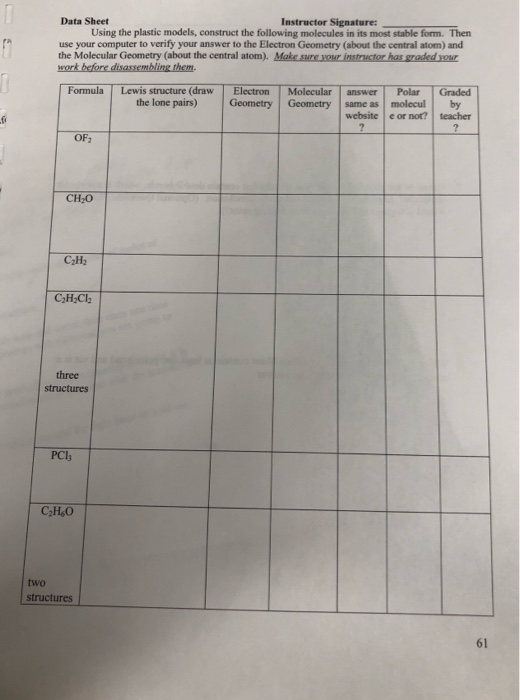 Solved Data Sheet Instructor Signature: Then Using the | Chegg.com