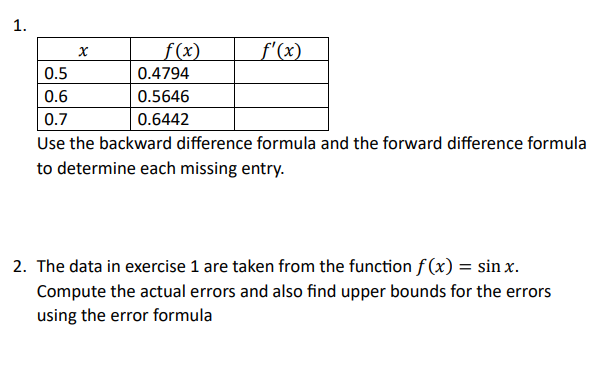 Solved Use the backward difference formula and the forward | Chegg.com