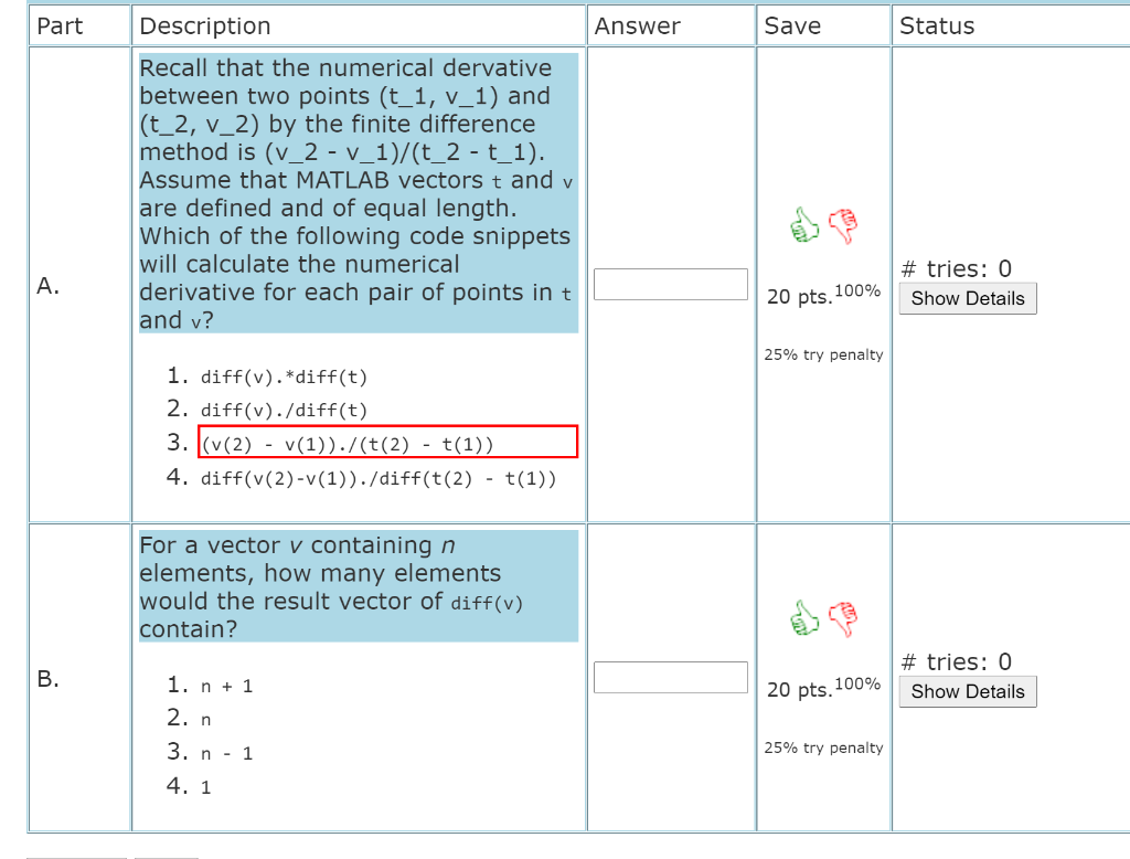 Solved Part Answer Save Status Description If for a given x | Chegg.com