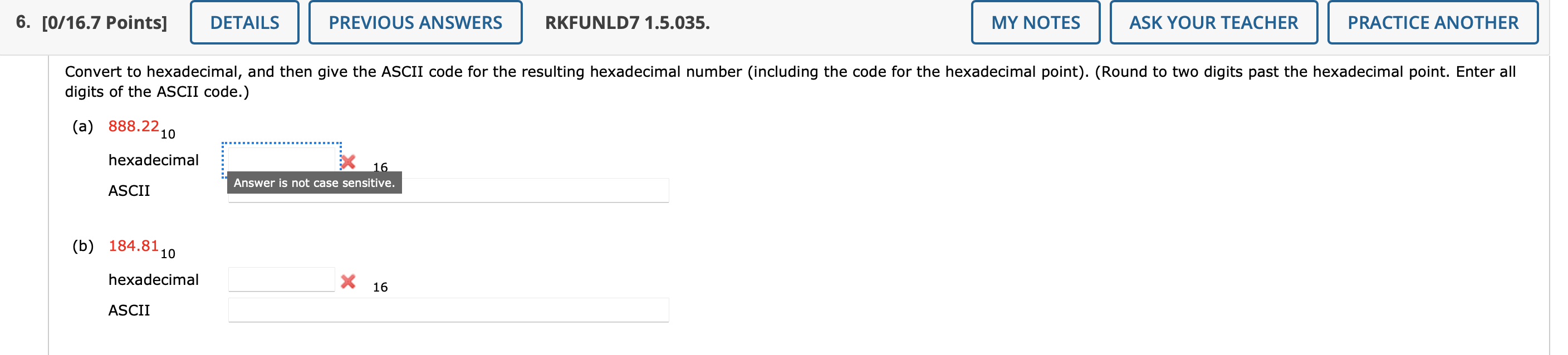 Solved digits of the ASCII code.) (a) 888.2210 hexadecimal | Chegg.com