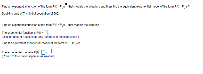Solved Find an exponential function of the form P(t)=Pon" | Chegg.com