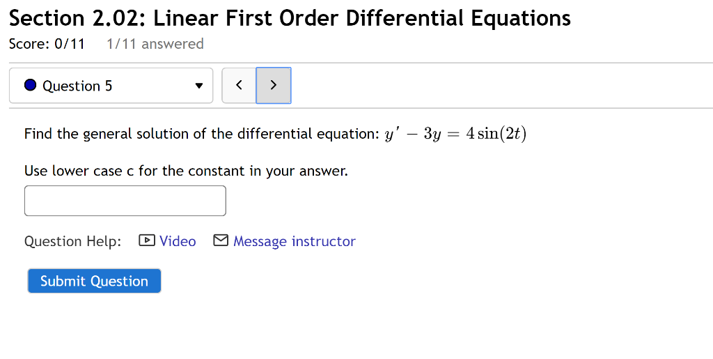 Solved Section 2.02: Linear First Order Differential | Chegg.com