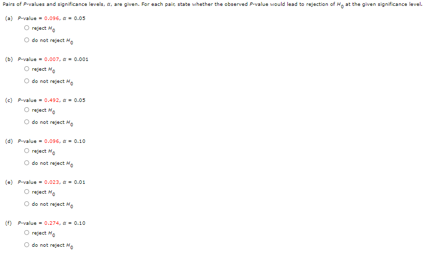 Solved Pairs of P-values and significance levels, a, are | Chegg.com