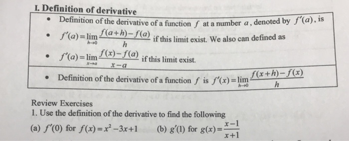 Solved I. Definition of derivative of the derivative of a | Chegg.com