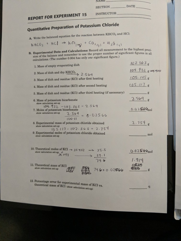 Solved SECTION DATE REPORT FOR EXPERIMENT 15 INSTRUCTOR | Chegg.com