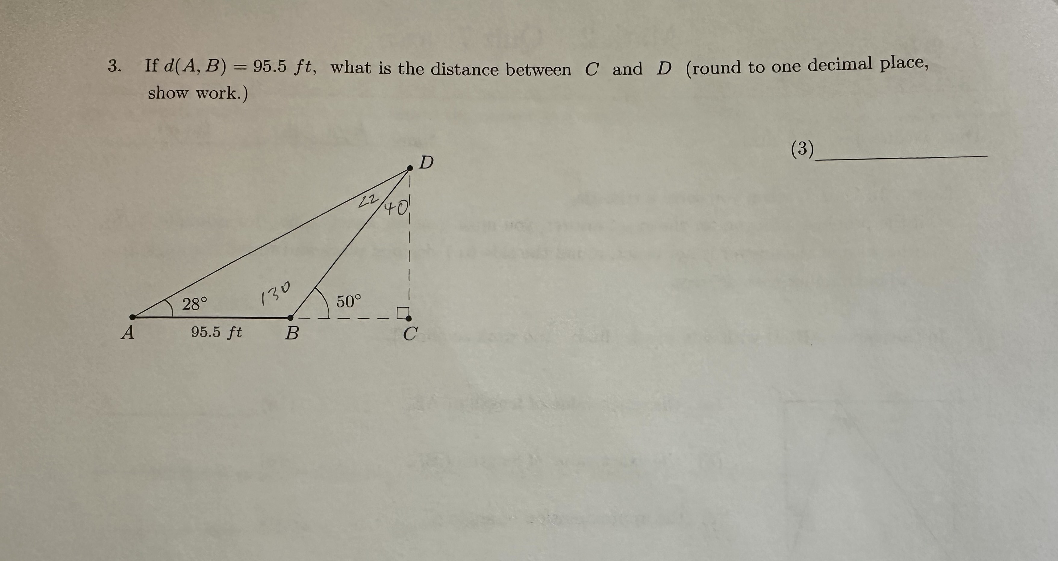 Solved If d(A,B)=95.5ft, what is the distance between C and | Chegg.com
