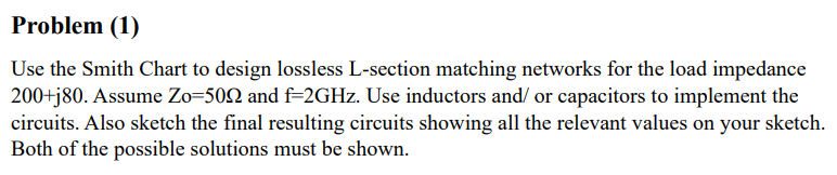 Solved Use the Smith Chart to design lossless L-section | Chegg.com