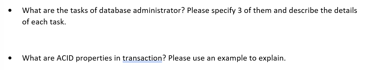Solved - What are the tasks of database administrator? | Chegg.com