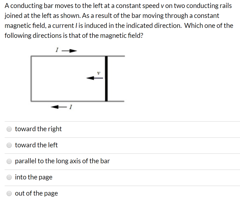 Solved A conducting bar moves to the left at a constant | Chegg.com