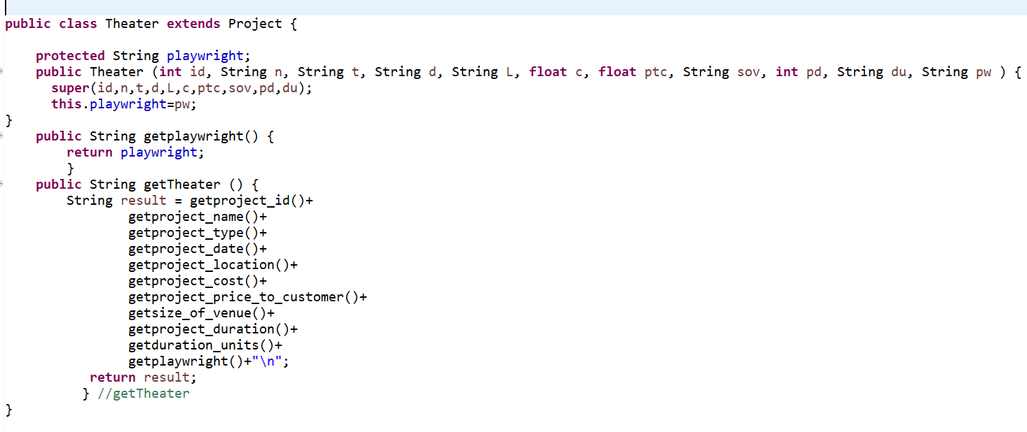 Solved public class Theater extends Project \{ protected | Chegg.com