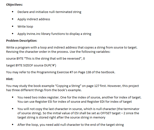 Objectives: Declare and initialize null-terminated | Chegg.com