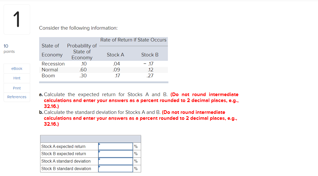 Solved 1 Consider the following information: Rate of Return | Chegg.com
