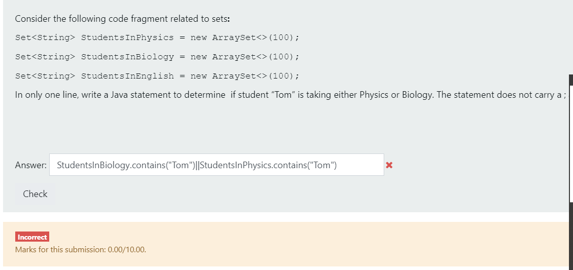 Solved Consider the following code fragment related to sets: | Chegg.com