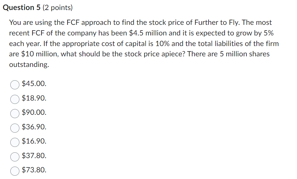 Solved You are using the FCF approach to find the stock | Chegg.com