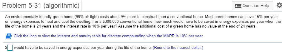 Solved Problem 5-31 (algorithmic) Question Help An | Chegg.com