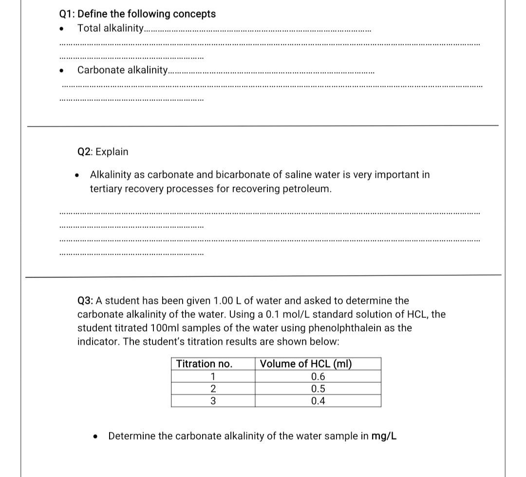 Solved Q1: Define the following concepts Total alkalinity... | Chegg.com