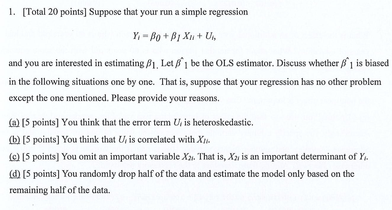 Solved 1. [Total 20 points] Suppose that your run a simple | Chegg.com